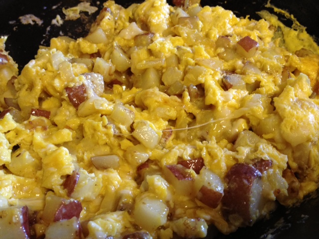 Potato, Onion & Cheese Scrambled Omelet – Andrea's Garden Cooking