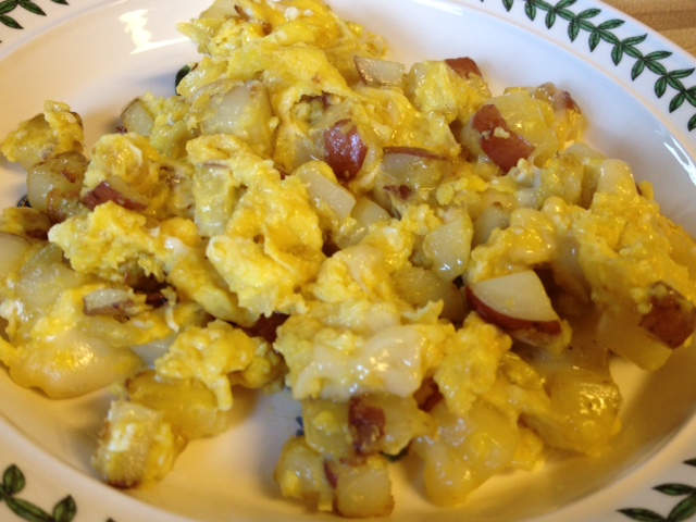 Potato, Onion & Cheese Scrambled Omelet – Andrea's Garden Cooking